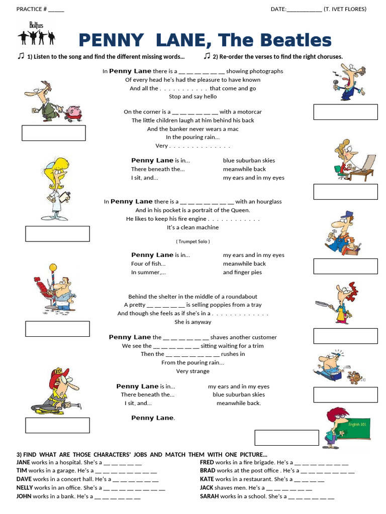 Penny Lane Song Activity Worksheet | PDF | The Beatles Songs | Songs ...