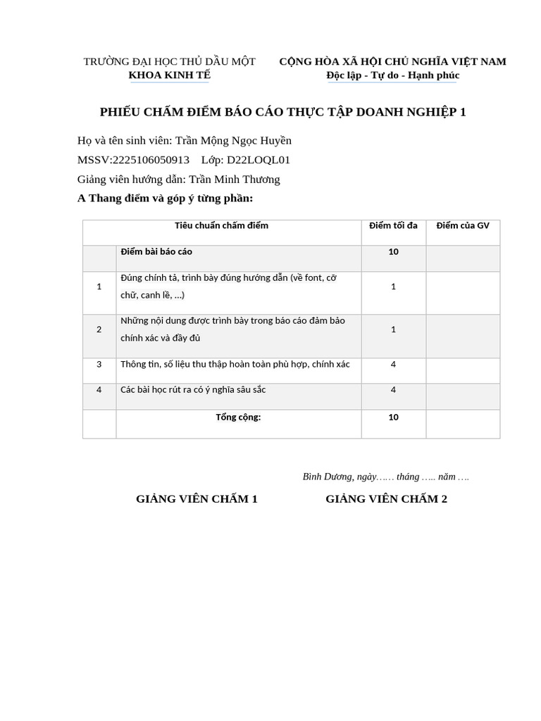 Phiếu Chấm Giảng Viên Hướng Dẫn | PDF