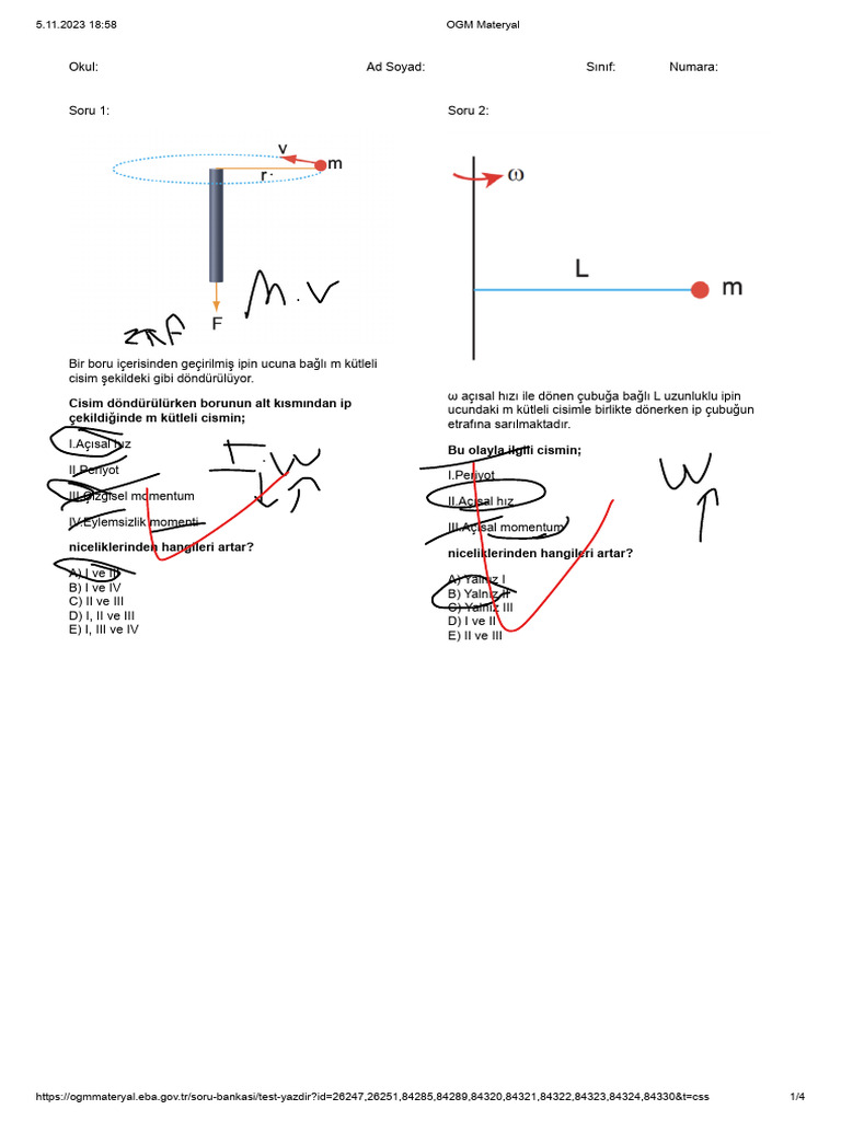 Açısal Momentum Test 3 | PDF