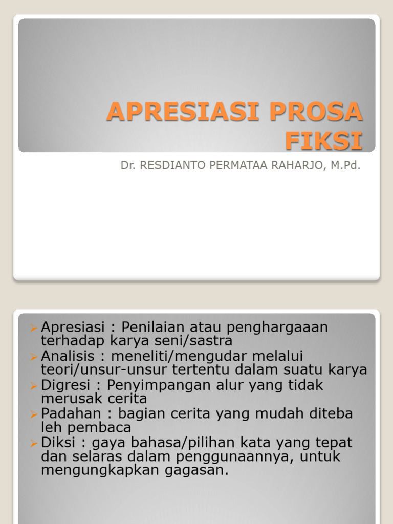 Apresiasi Prosa Fiksi dan Unsurnya | PDF | Fiksi Umum