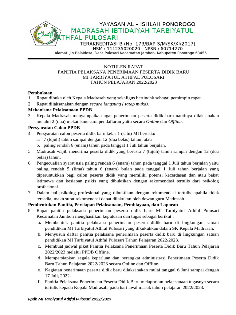 Notulen Rapat PPDB (WWW - Gurudikdaslamongan.id) | PDF