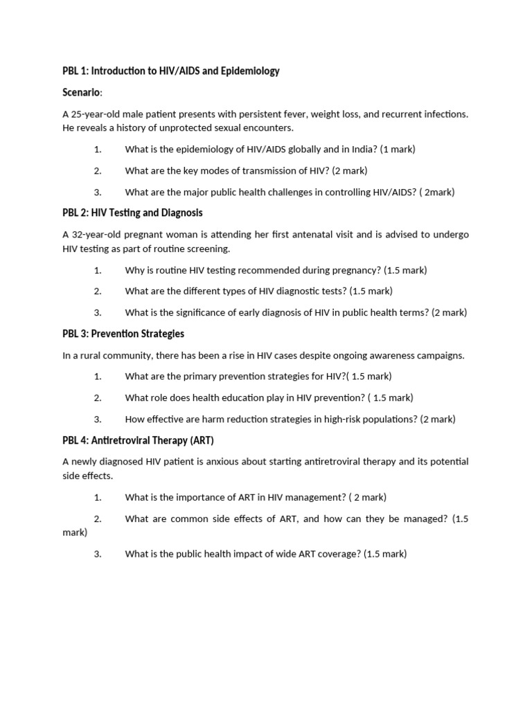 PBL HIV Questions | PDF | Hiv/Aids | Hiv