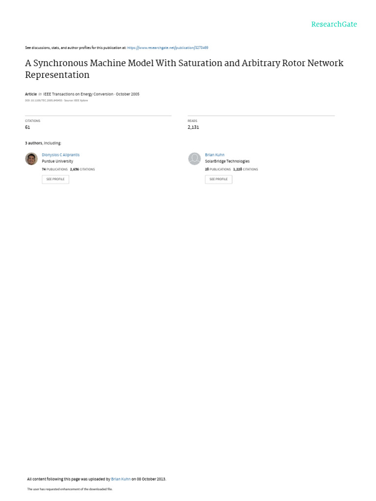 A Synchronous Machine Model With Saturation and Arbitrary Rotor Network Representation. | PDF ...