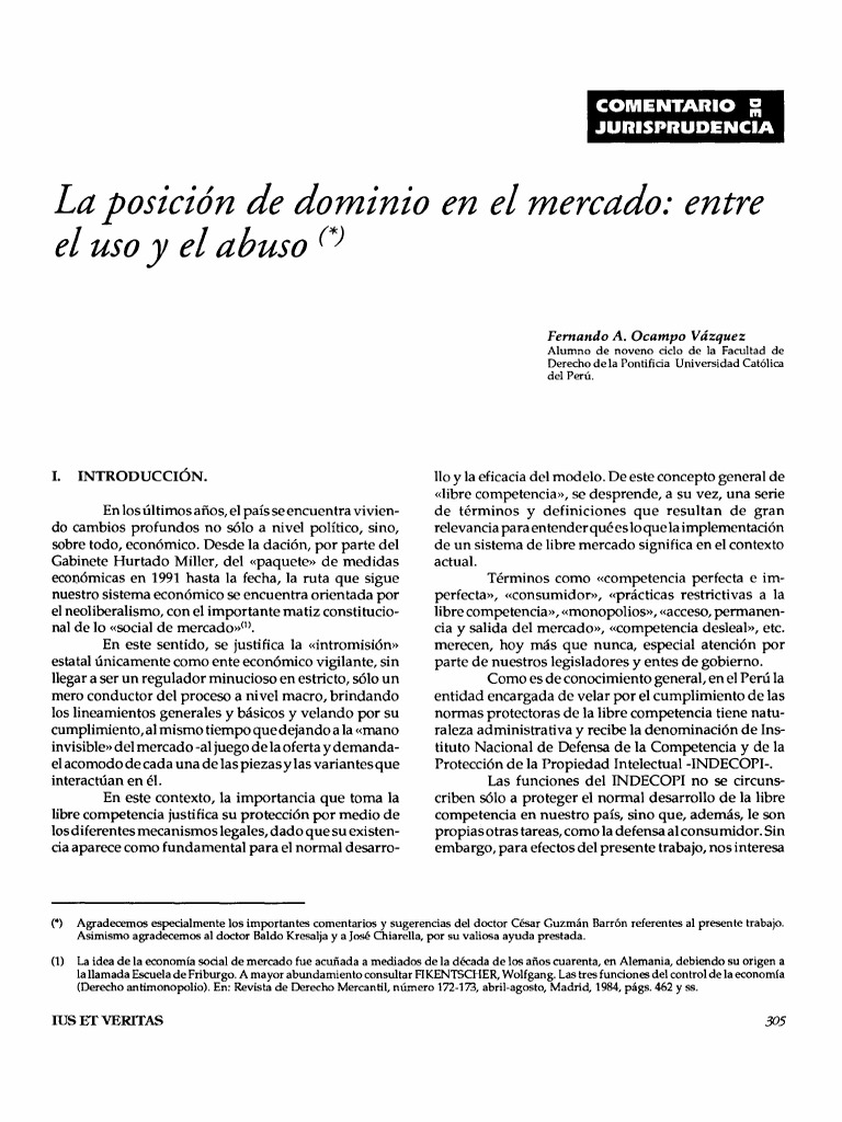 La Posición de Dominio en El Mercado Entre El Uso y El Abuso | PDF | Mercado (economía ...