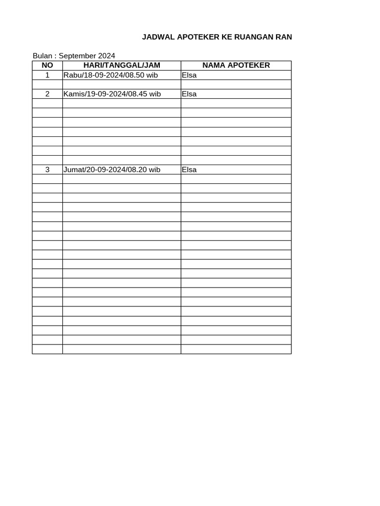 Form Jadwal Apoteker Ke Ruangan | PDF
