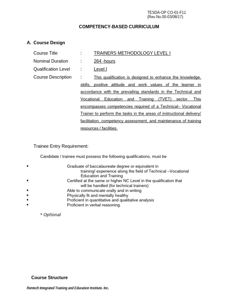 CBC - TRAINERS METHODOLOGY Level 1 | PDF | Occupational Safety And ...