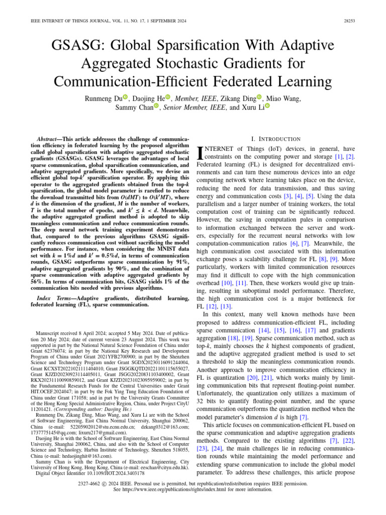 GSASG Global Sparsification With Adaptive Aggregated Stochastic Gradients For Communication ...