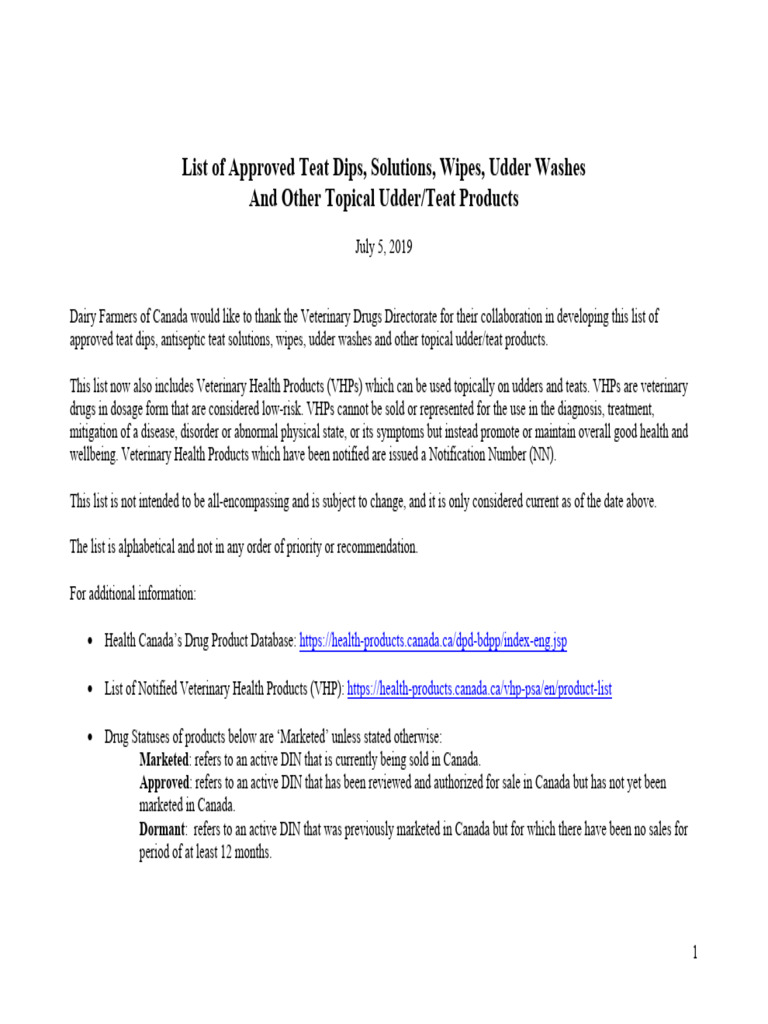 List of Approved Teat Dips Wipes Udder Washes Jul2019 | PDF | Chemical ...