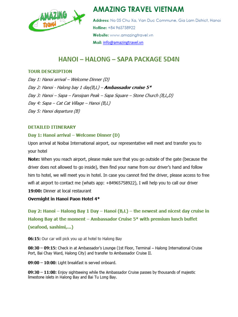 Hanoi Halong Sapa 5d4n Ambassador Cruise | PDF | Hanoi