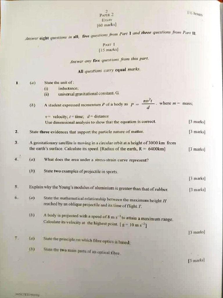 Physics (Essay) - WASSCE 2024 | PDF