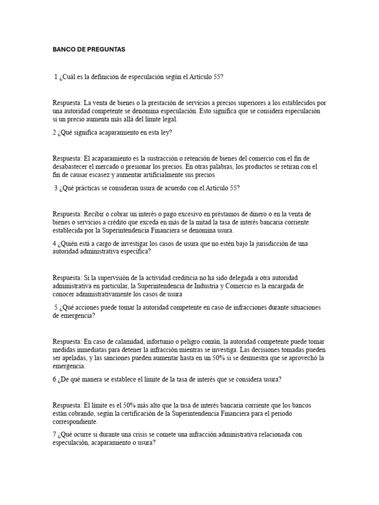 BANCO DE PREGUNTAS | PDF | Bancos | Especulación