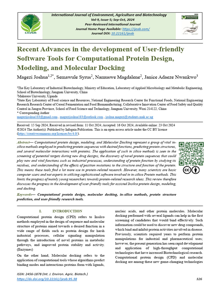 Recent Advances in The Development of User-Friendly Software Tools For Computational Protein ...