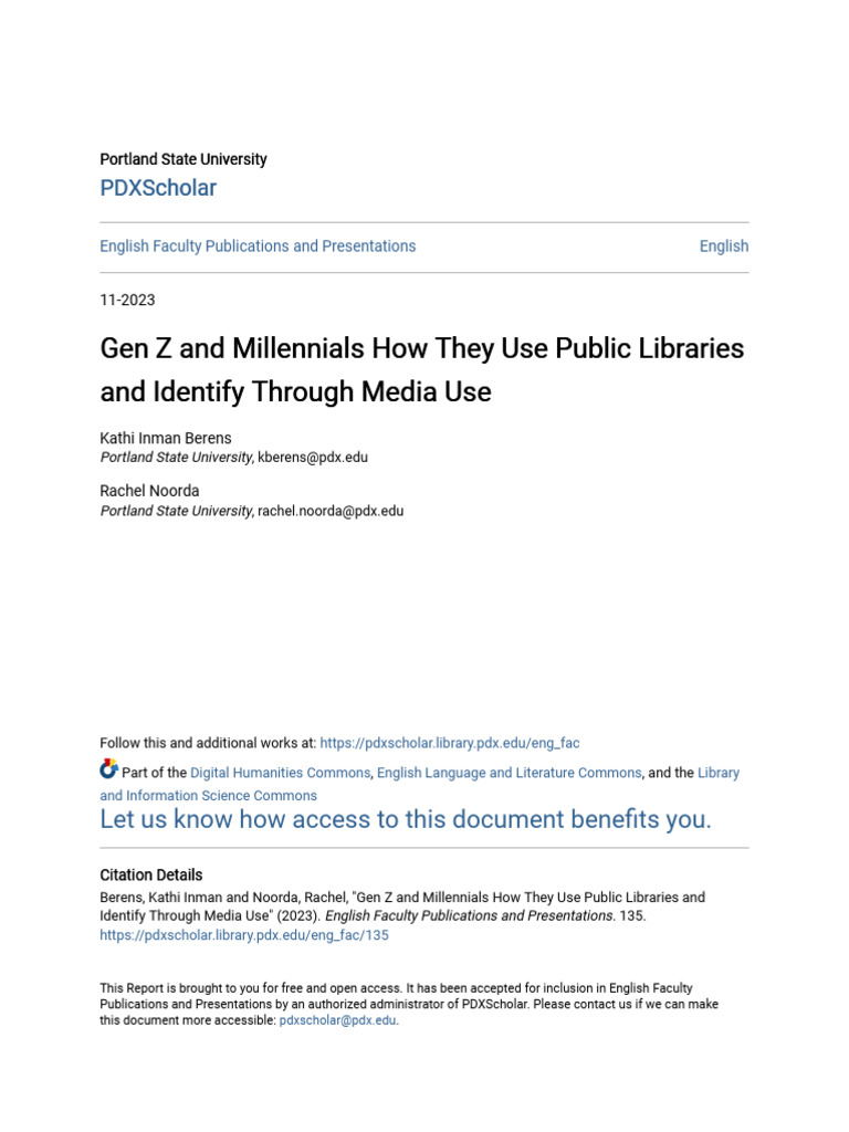 Gen Z and Millennials How They Use Public Libraries and Identify | PDF ...