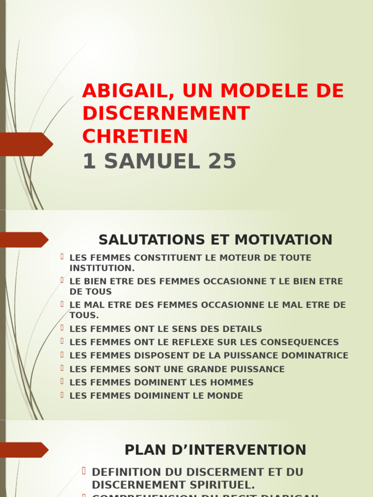 Abigail Un Modele de Discernement Chretien | PDF | David | Raison
