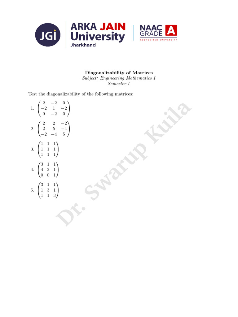Diagonalizability of Matrices | PDF