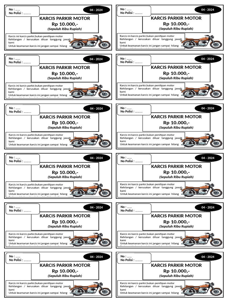 Karcis Parkir Motor Rp 10.000 | PDF | Bisnis | Pengelolaan Keuangan & Uang