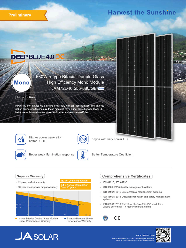 Data Sheet JA Solar Panel | PDF