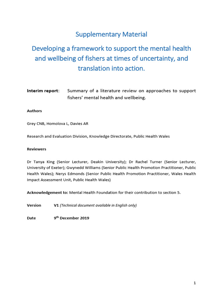 Supplementary Material_Framework to support fishermens mental health | PDF | Mental Health | Fishery