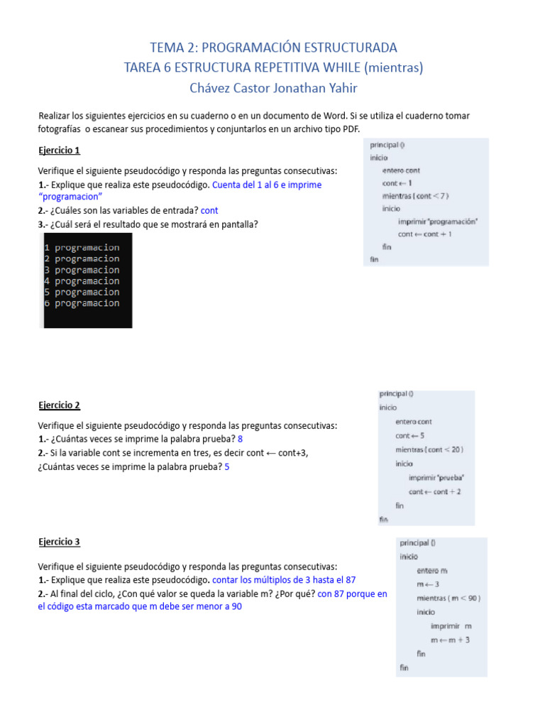 Tema 2: Programación Estructurada Tarea 6 Estructura Repetitiva While ...