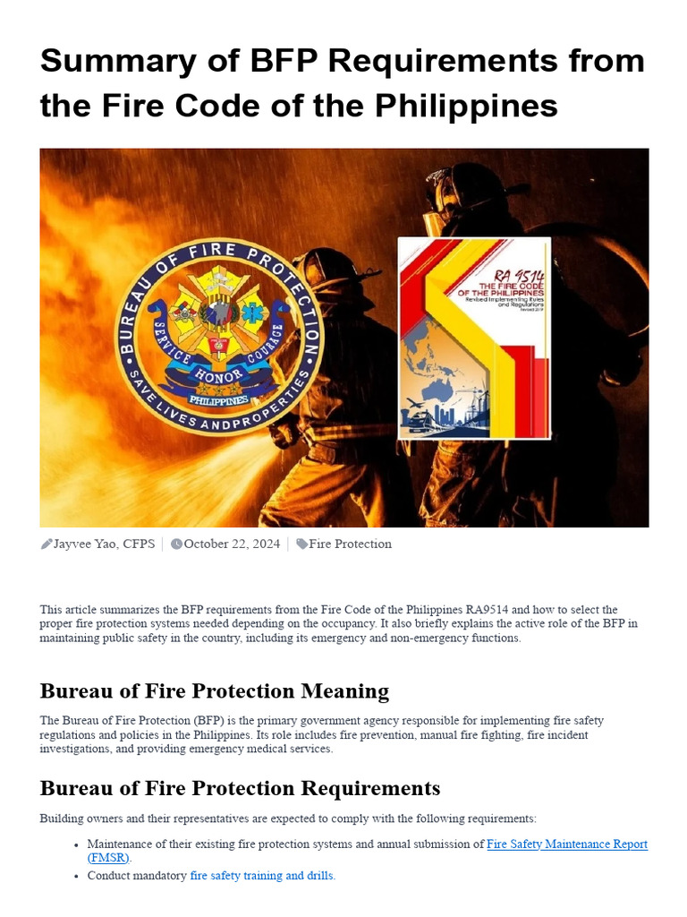 Bureau of Fire Protection Requirements and Fire Code of The Philippines ...