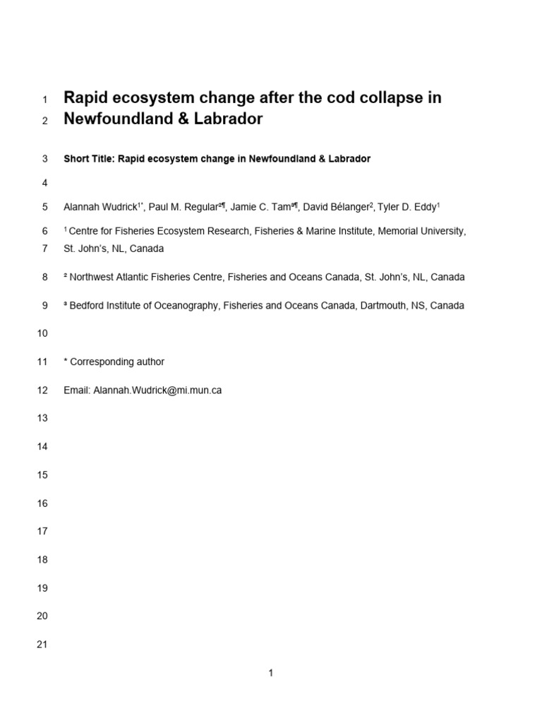 Rapid Ecosystem Change After The Cod Collapse in Newfoundland ...