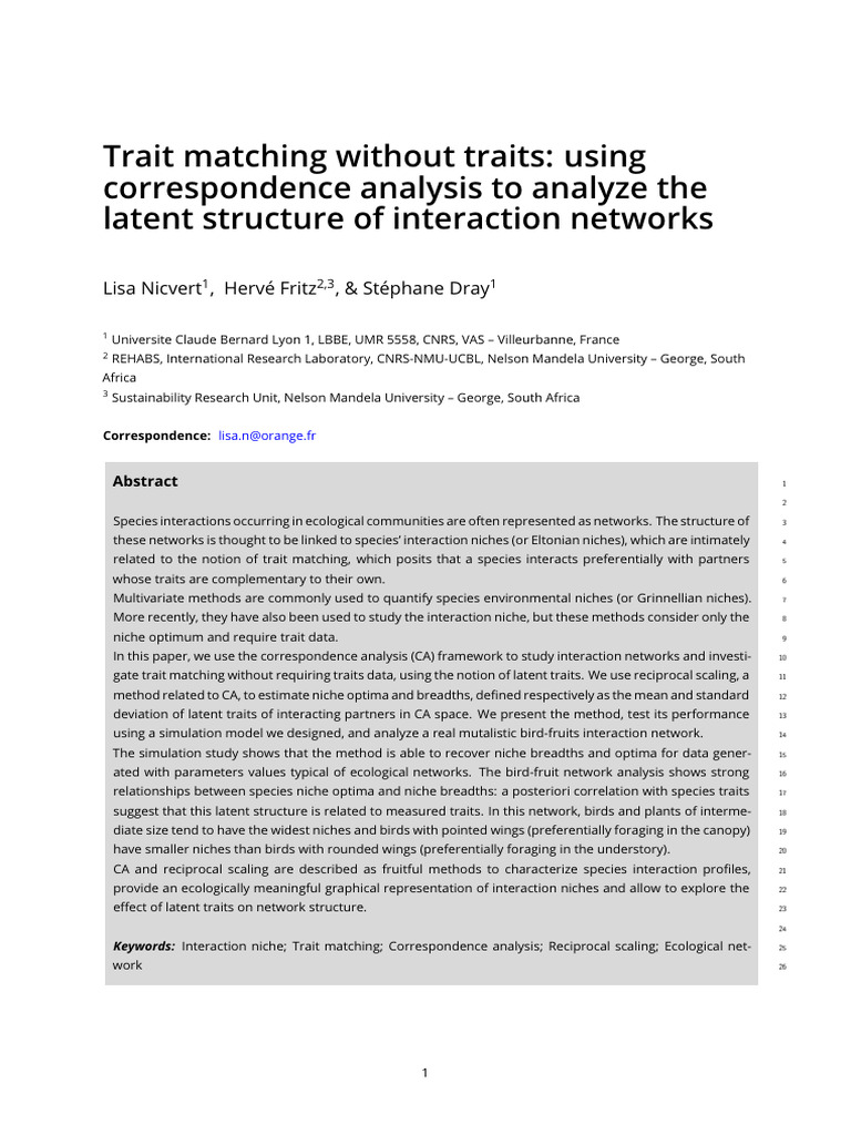 Trait Matching Without Traits: Using Correspondence Analysis To Analyze ...