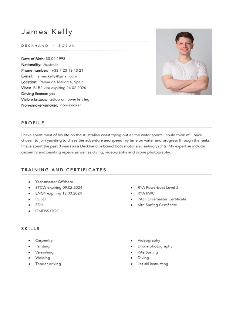 Deckhand and Bosun CV - example | PDF | Water Transport