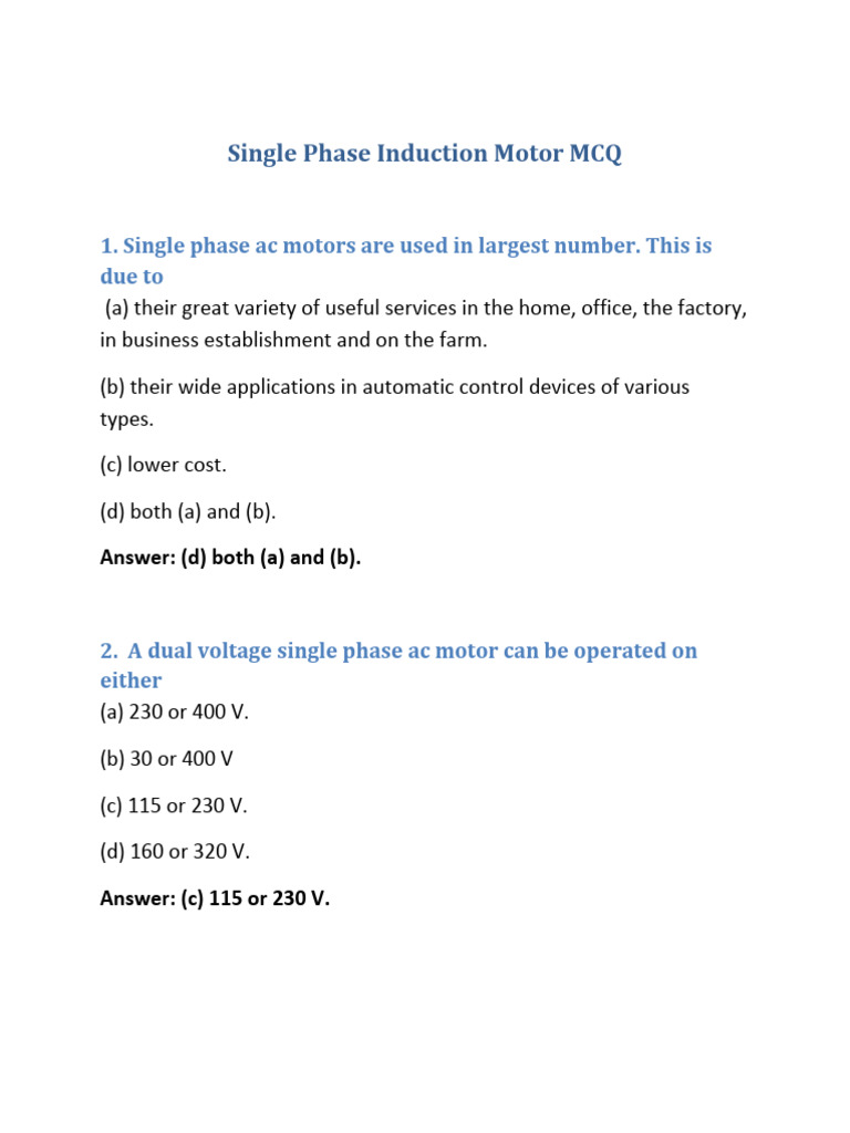 Single Phase Induction Motor MCQ PDF | PDF | Electric Motor | Engines