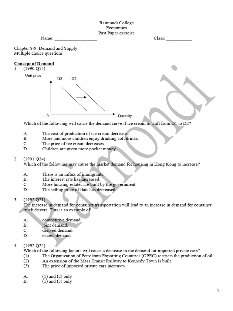 Economics Demand and Supply MCQs | PDF | Economic Equilibrium | Demand