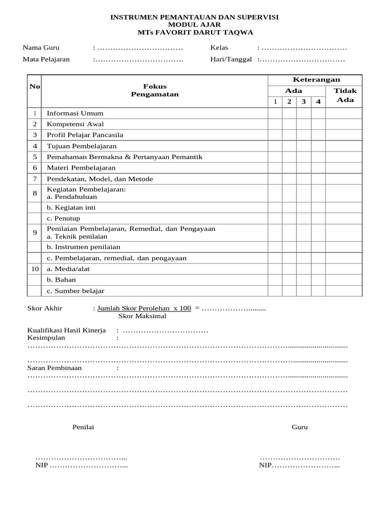 FORM 2 Supervisi Modul Ajar 2024 | PDF