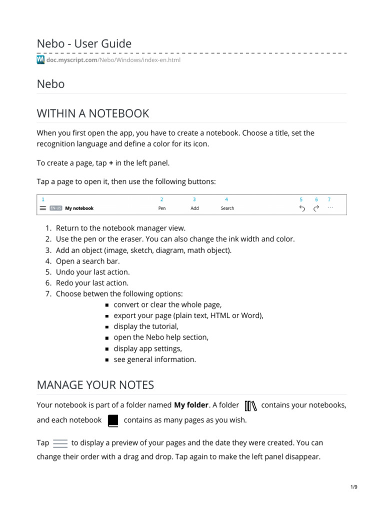 MyScript Nebo - User Manual | PDF | Shape