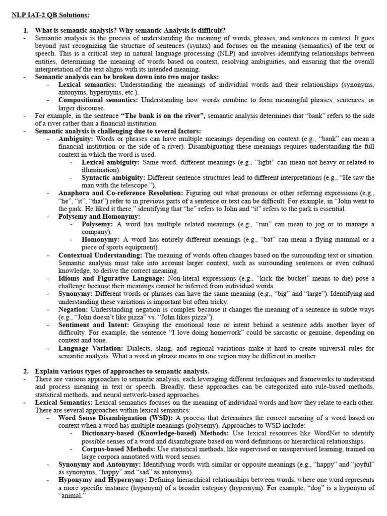 NLP Iat-2 QB Solutions | PDF | Semantics | Lexical Semantics
