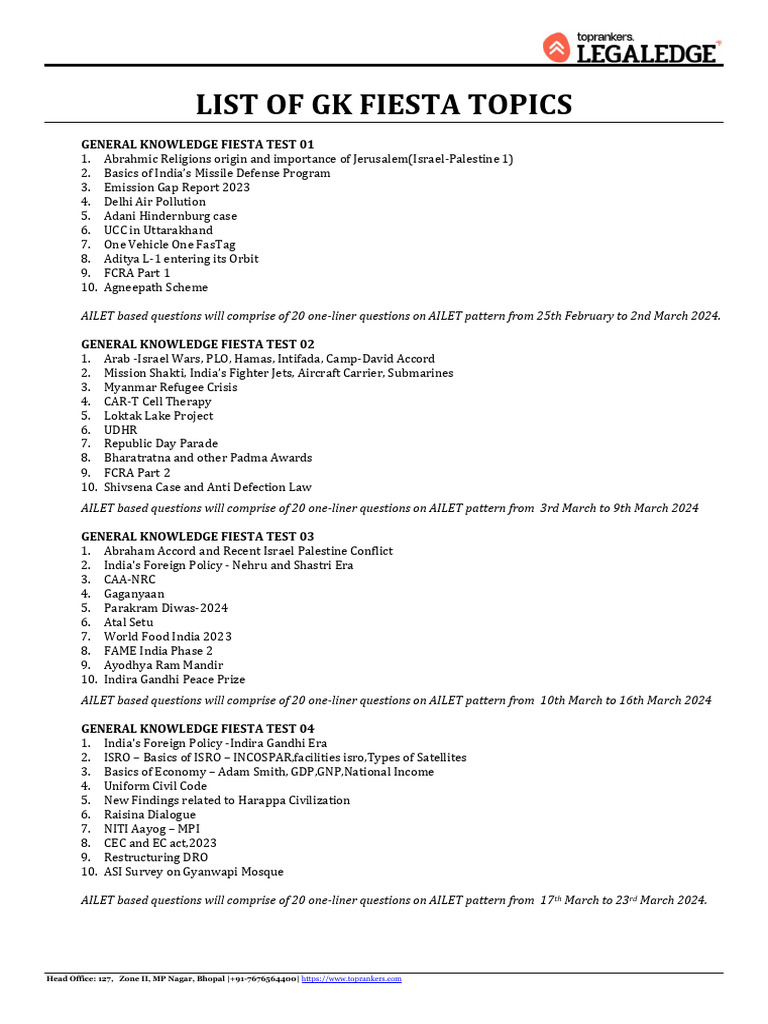 GK Fiesta Topics Compilation | PDF