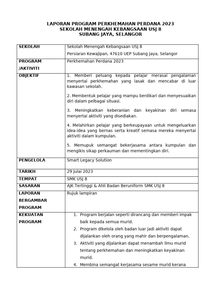 Laporan Perkhemahan 2023 | PDF