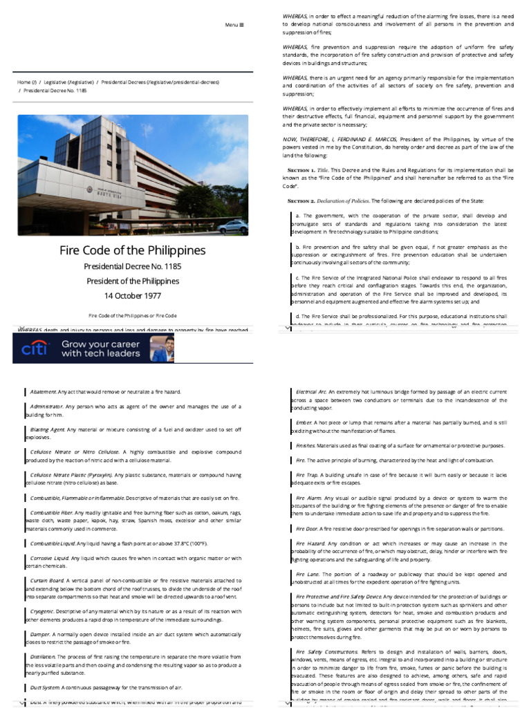P.D. No. 1185 - Fire Code of The Philippines - The Corpus Juris | PDF ...