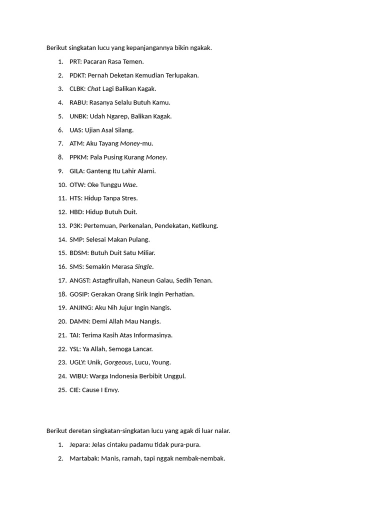 Singkatan Lucu Untuk Dianalisis | PDF