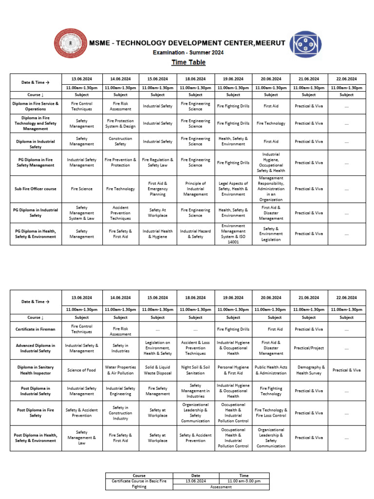 Msme TDC Examination Time Table June-2024 | PDF | Occupational Safety ...
