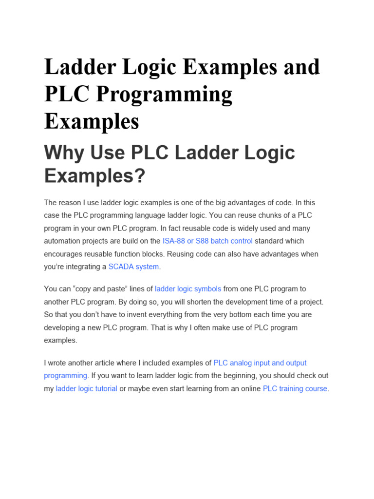 Ladder Logic Examples and PLC Programming Examples | PDF | Programmable Logic Controller ...