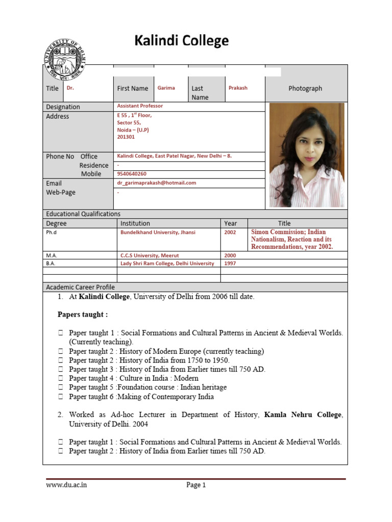 CV Dr. Garima Prakash | PDF | Social Science | Science & Mathematics