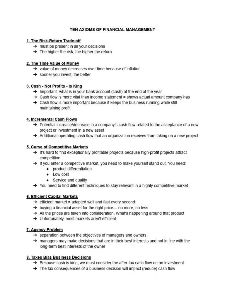 Ten Axioms of Financial Management | PDF | Investing | Taxes