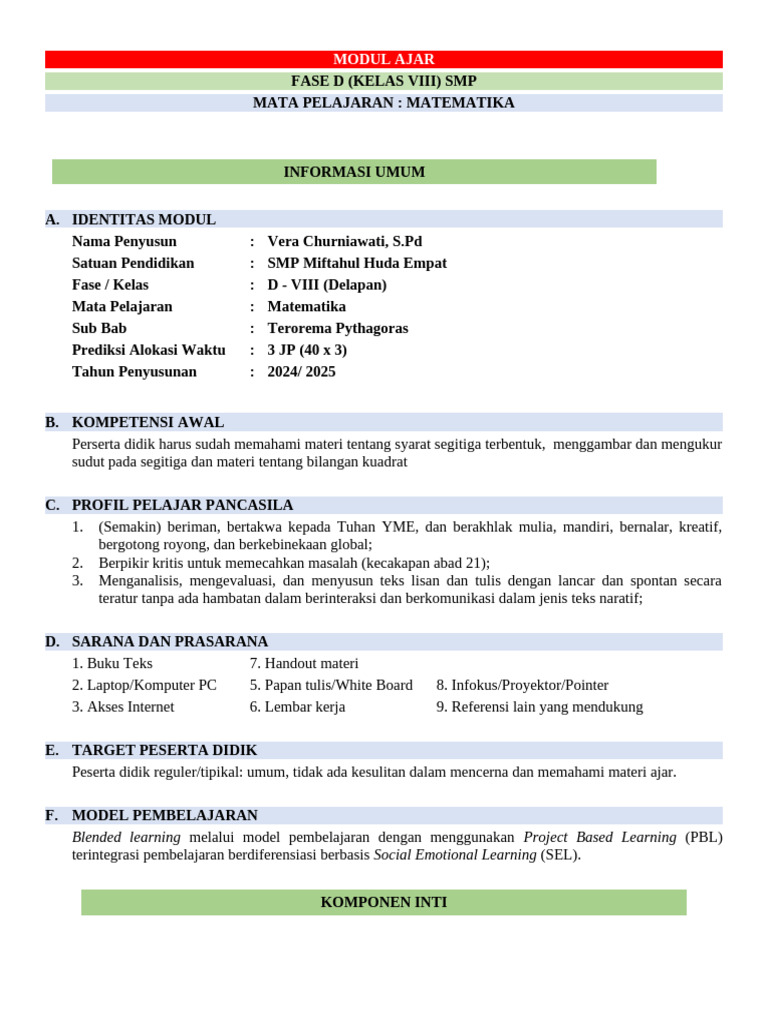 Modul Ajar MTK Kelas 8 | PDF
