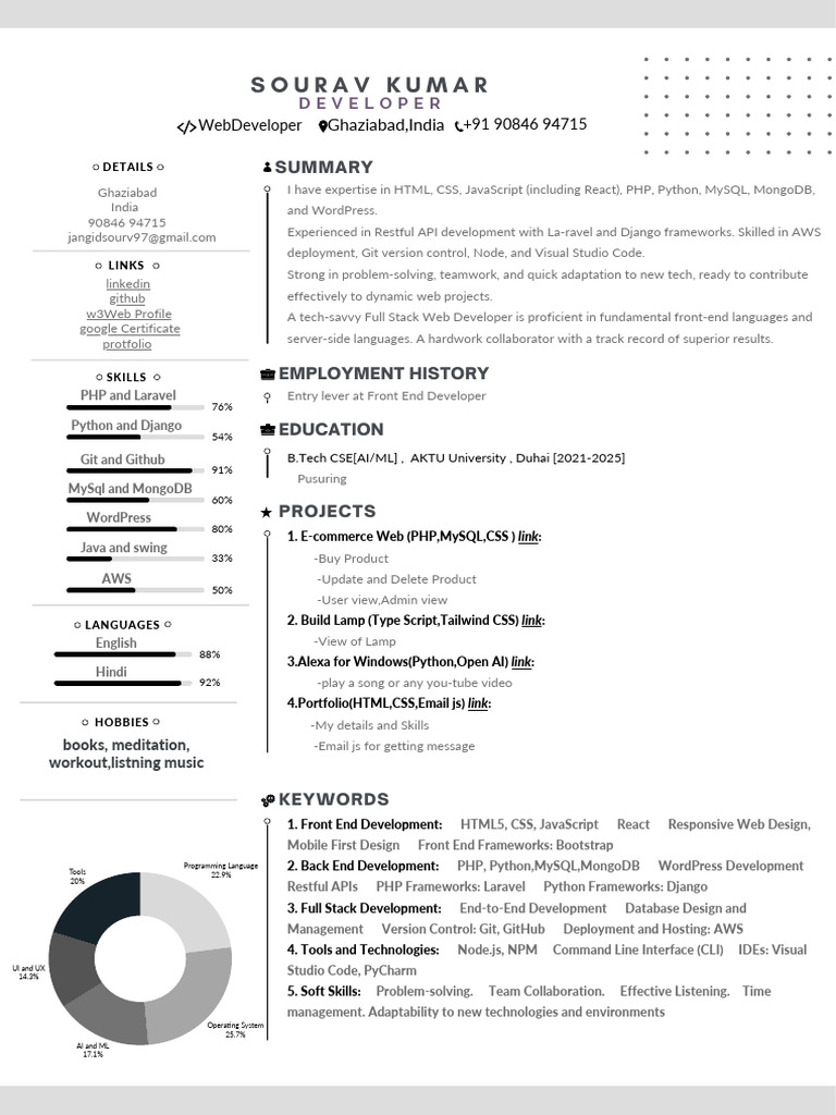 Gray and White Simple Clean Resume | PDF | Php | My Sql