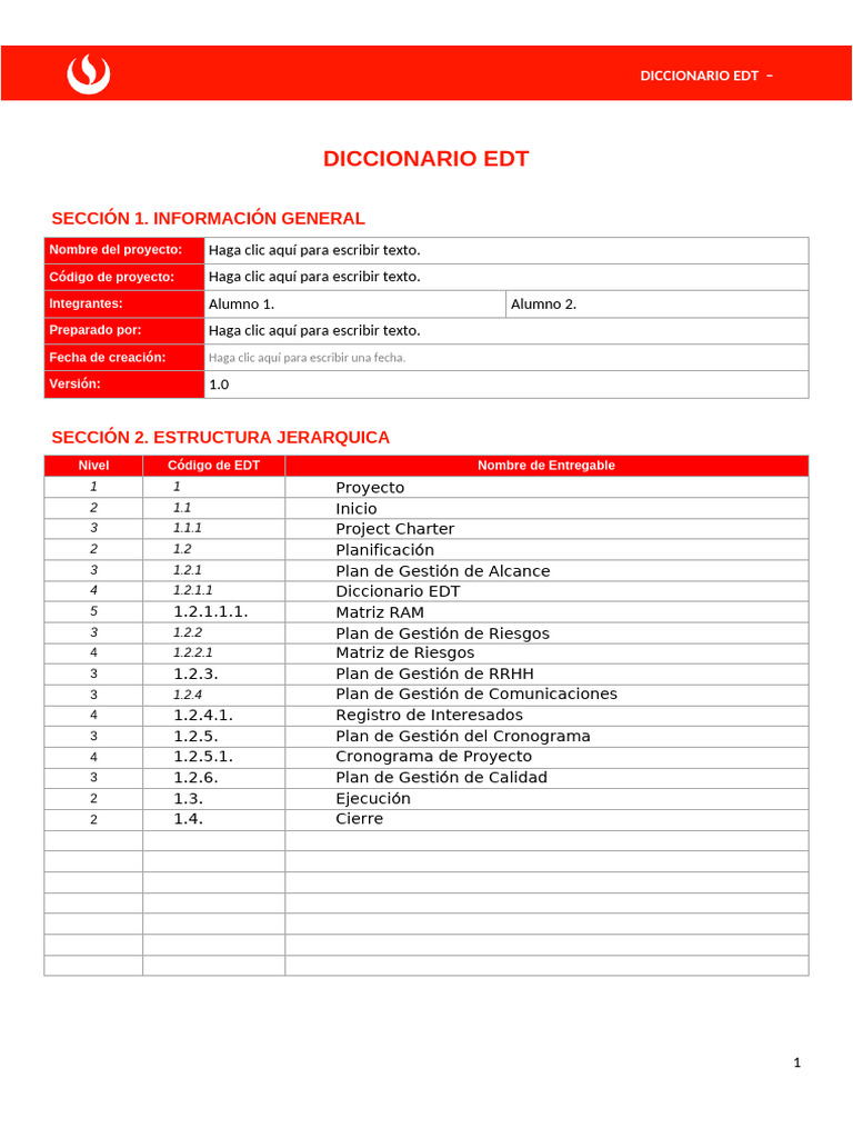 Diccionario EDT: Estructura y Descripción | PDF | Informática