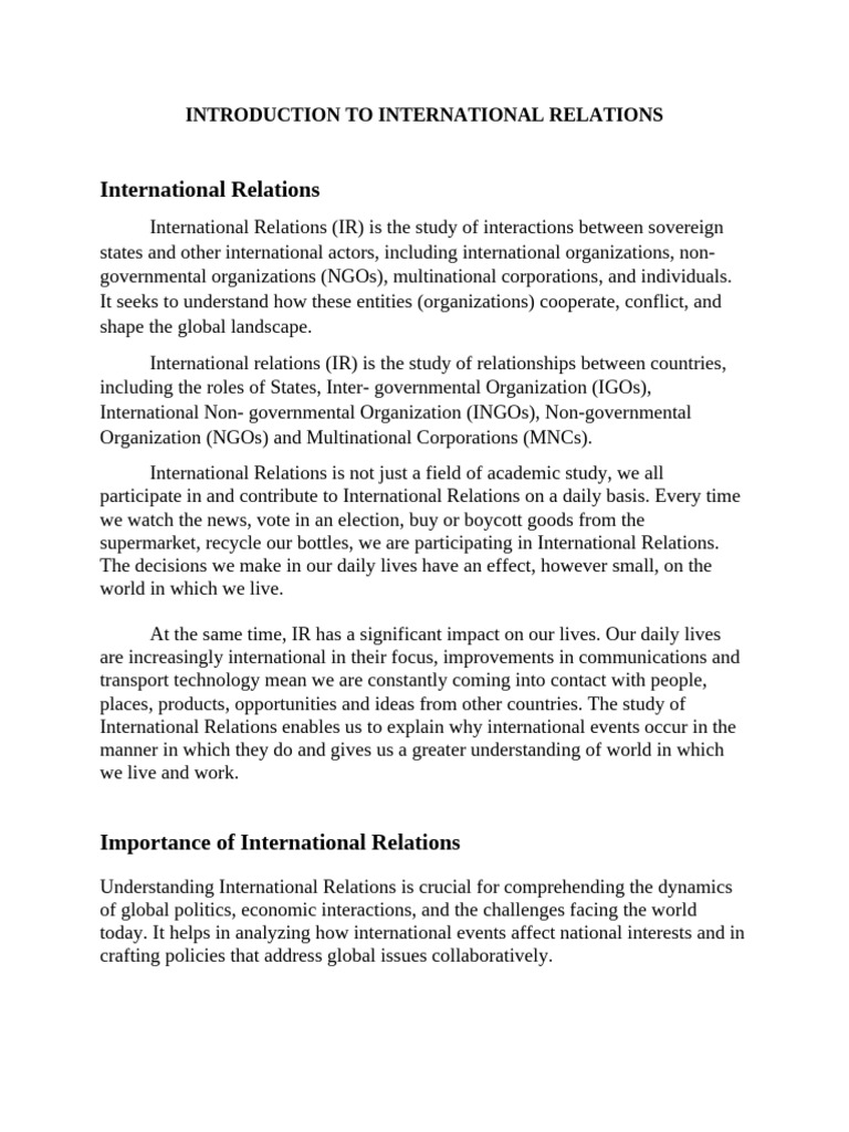 Understanding International Relations Basics | PDF | Non Governmental ...
