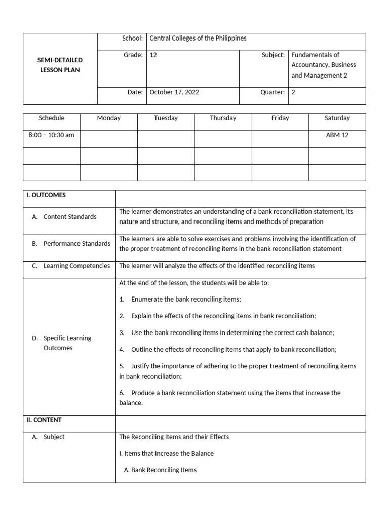 Semi-Detailed OBE Lesson Plan | PDF | Banks | Behavior Modification