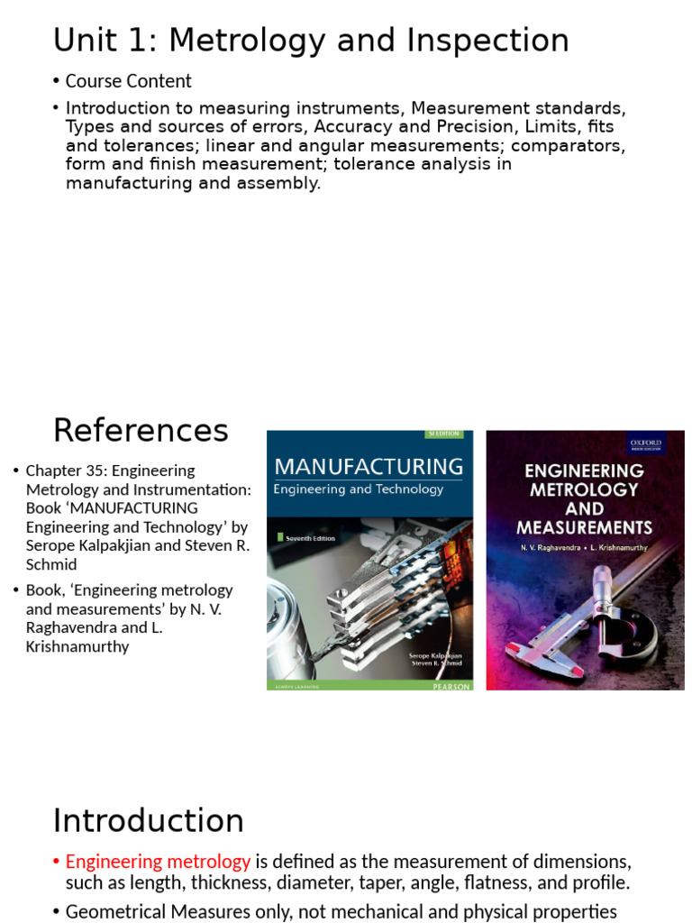 Unit 1 Metrology and Inspection | PDF | Metre | Measurement