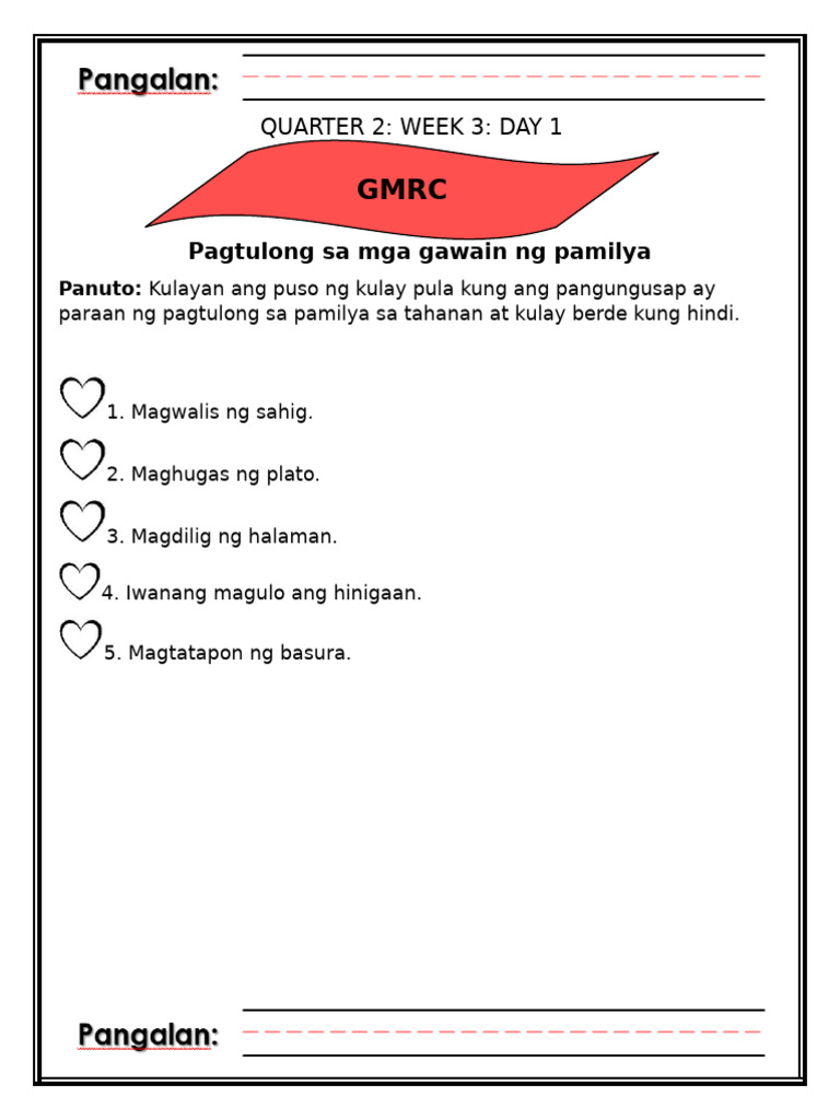 Worksheet GMRC Q2 Week3 | PDF