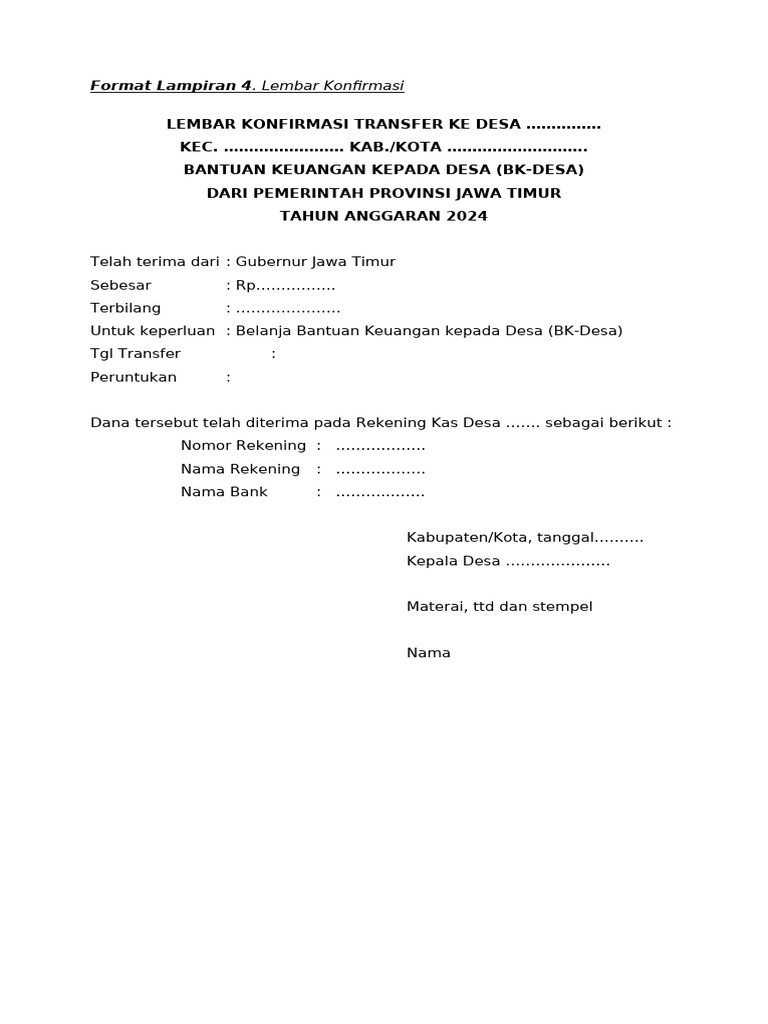 Format Lampiran 4 - Lembar Konfirmasi - DeSA | PDF | Pengelolaan ...