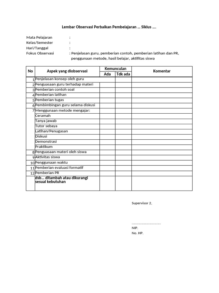 Lembar Observasi - Pengamatan Praktik PKP | PDF