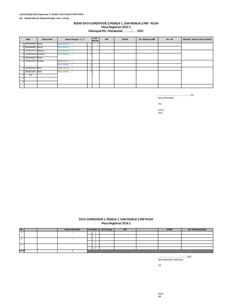 .1. Form Rekap Data Penilai 1 Dan Penilai 2 - PKP - PGSM | PDF